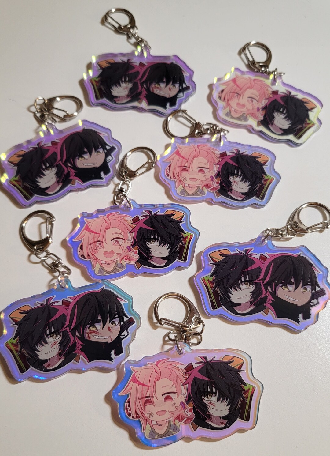 Slow Damage Couple Acrylic Holo Keychains - Etsy