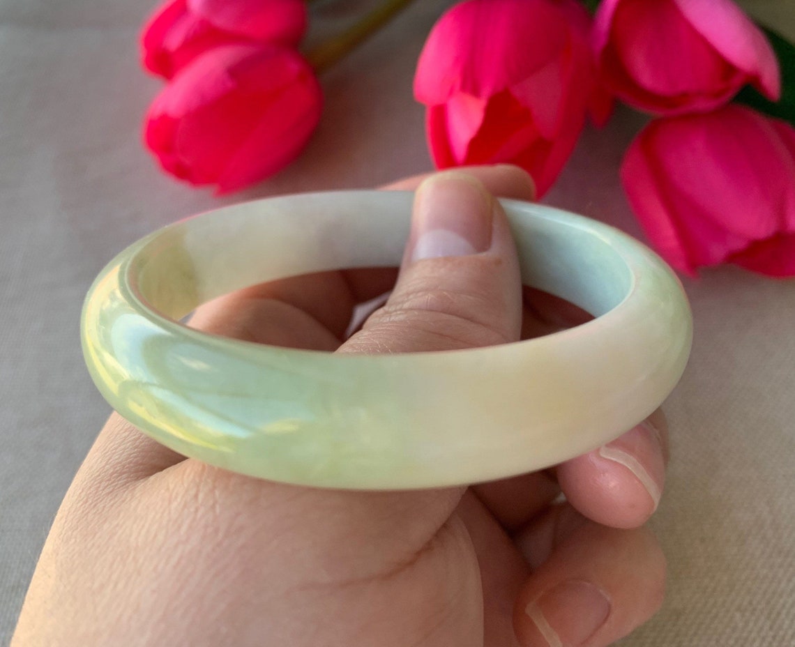 56.9mm Type A Jadeite Jade Bangle with Translucent Yellow | Etsy