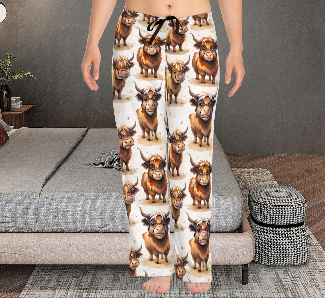 Highland Cow Pajama Bottoms, Cute Farm Animal Sleepwear for Teens, Cozy ...