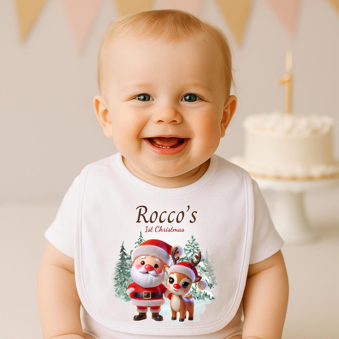 Santa and Reindeer Baby Bib | 1st Christmas Gift for Baby ...
