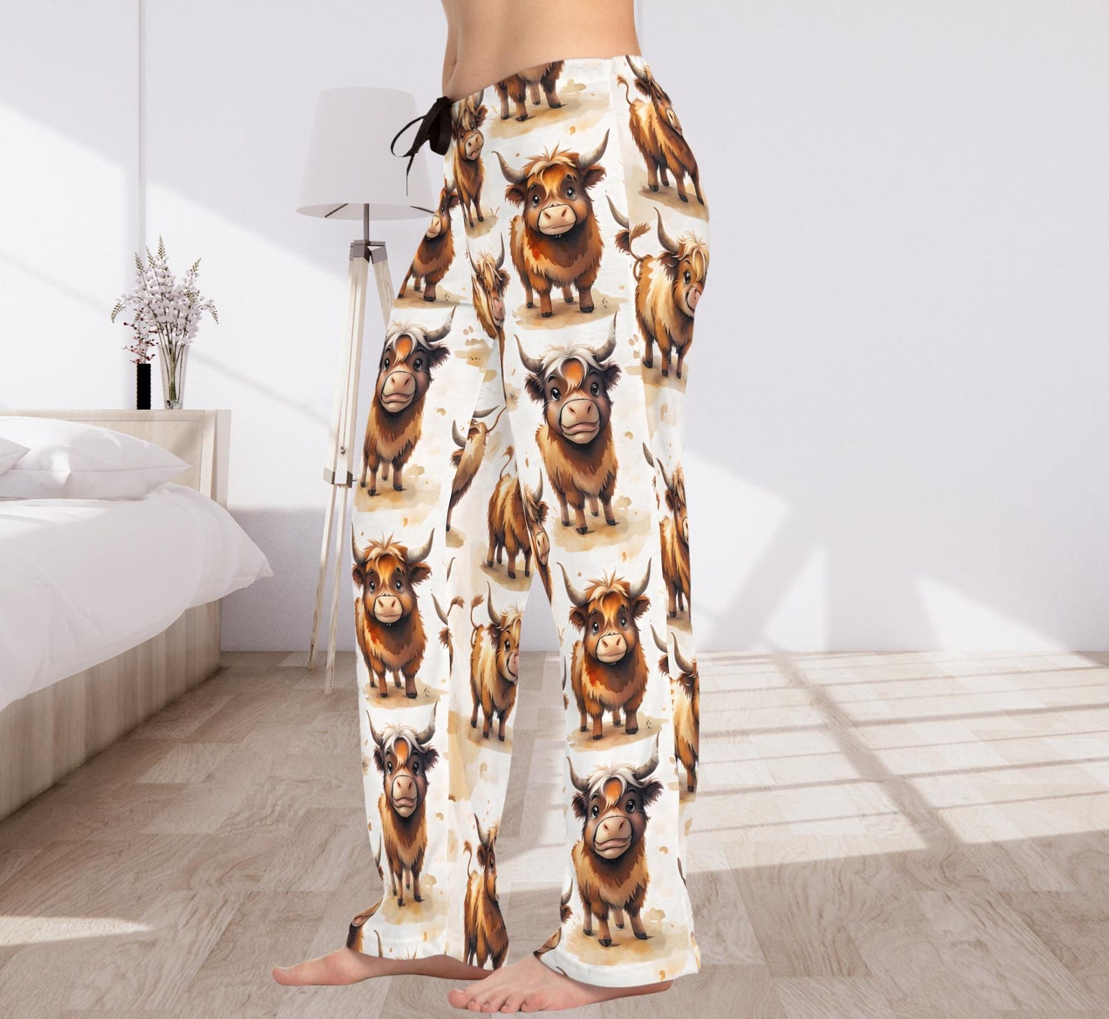 Highland Cow Pajama Bottoms, Cute Farm Animal Sleepwear for Teens, Cozy ...