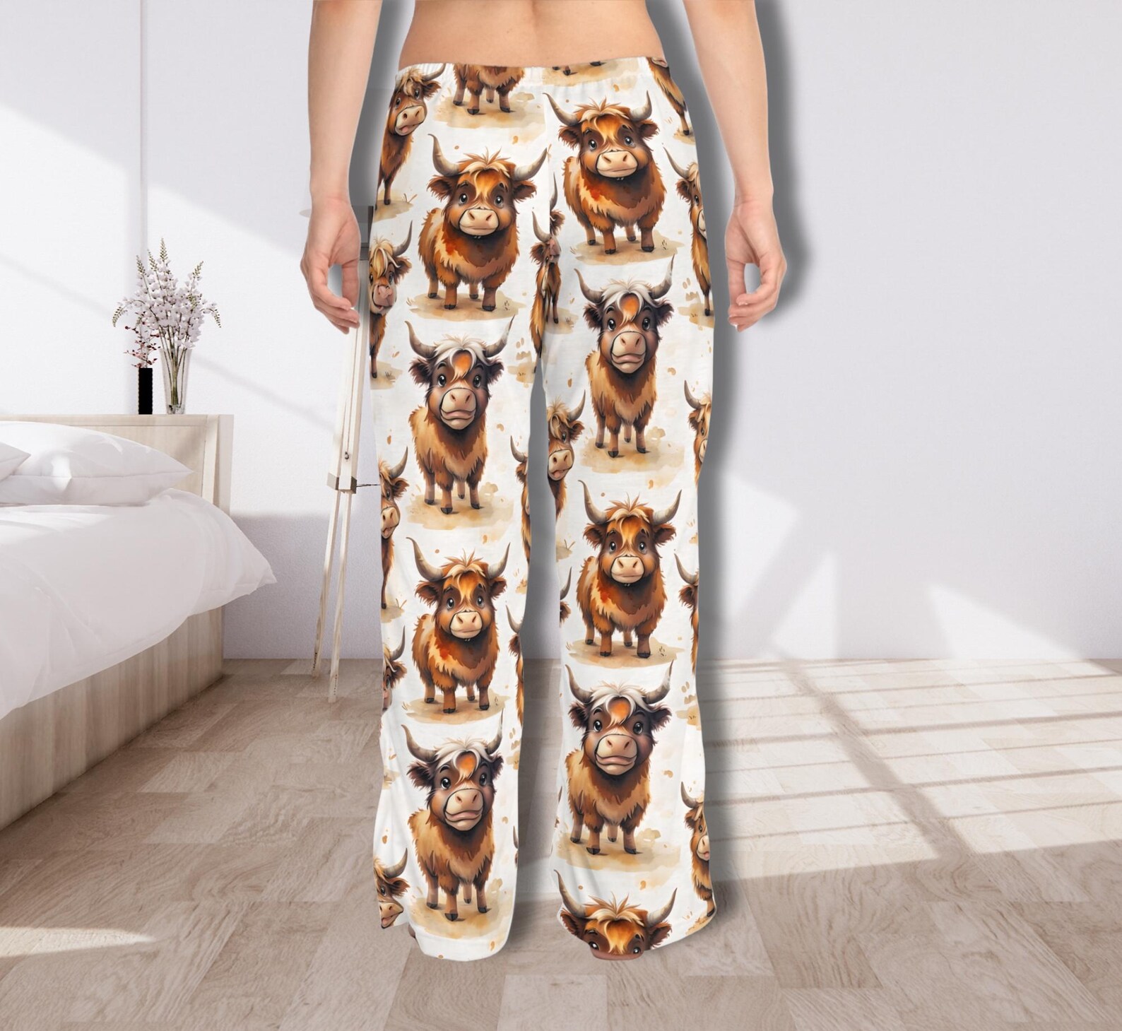 Highland Cow Pajama Bottoms, Cute Farm Animal Sleepwear for Teens, Cozy ...