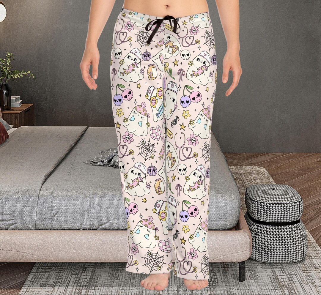 Pastel Goth Nurse Pajama Pants, Kawaii Ghost Halloween Lounge Pants ...