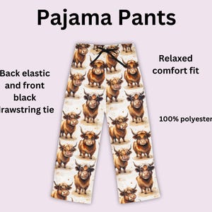 Highland Cow Pajama Bottoms, Cute Farm Animal Sleepwear for Teens, Cozy ...