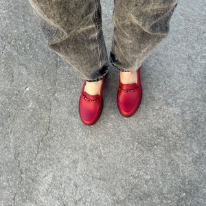 Red Leather Penny Loafers: Women's Oxford Shoes With Buckle - Etsy