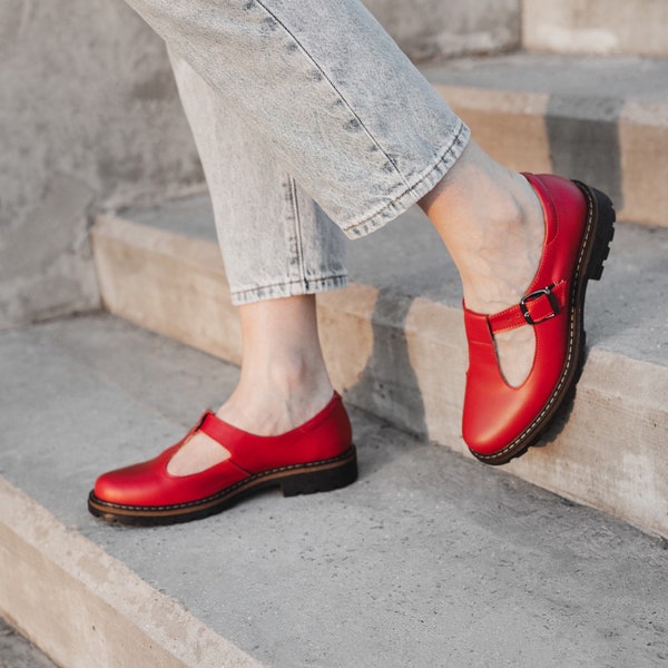 Red Mary Jane Shoes - Etsy