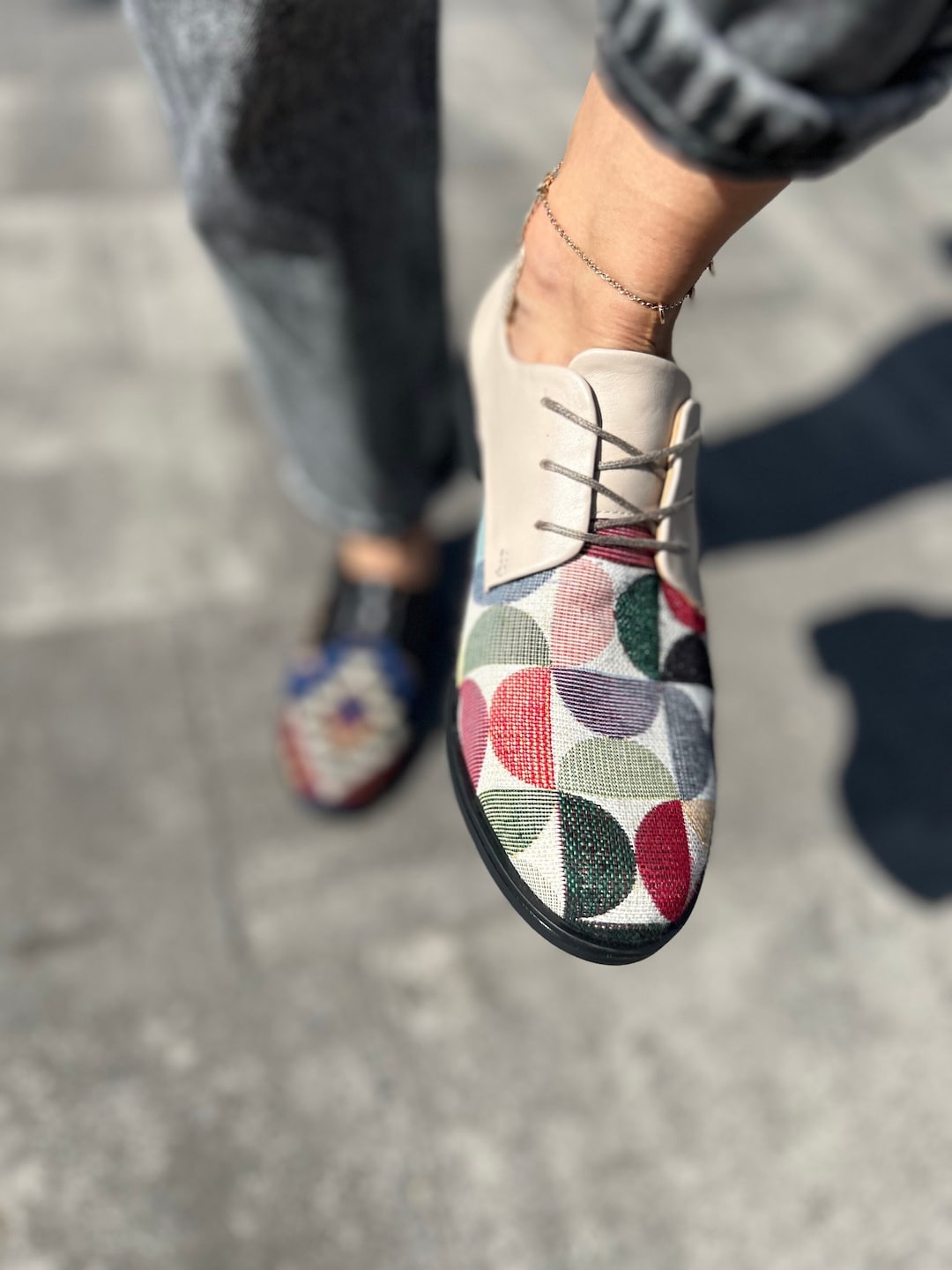 Women Textile Oxfords Shoes, Women Tie Colorful Oxford Shoes - Etsy