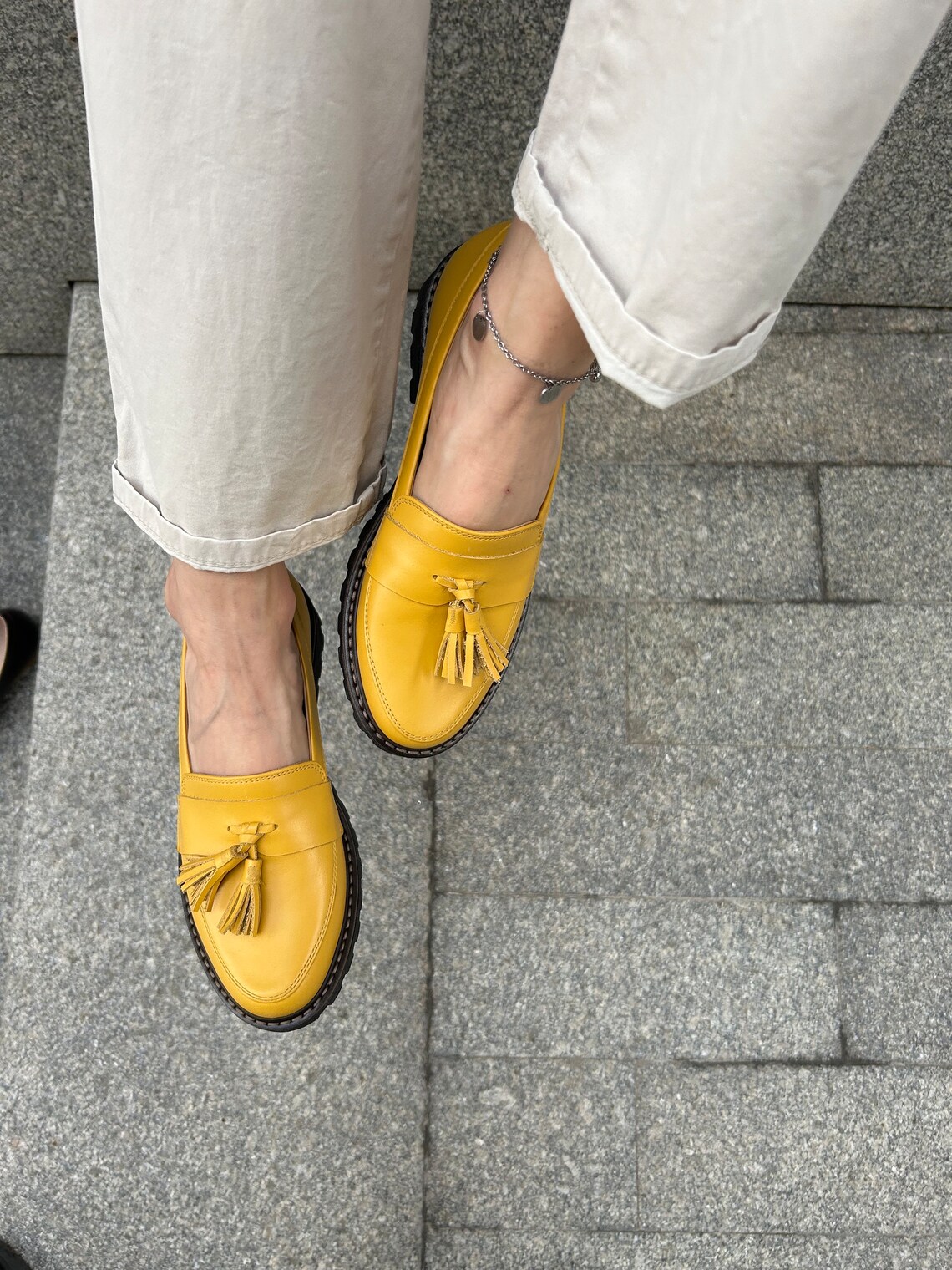 Women Yellow Loafer With Tassels, Yellow Loafers - Etsy