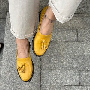 Women Yellow Loafer With Tassels, Yellow Loafers - Etsy