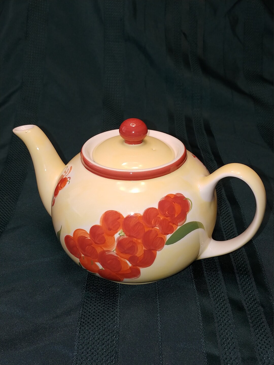 April Cornell Large Teapot Yellow, Red Berries - Etsy