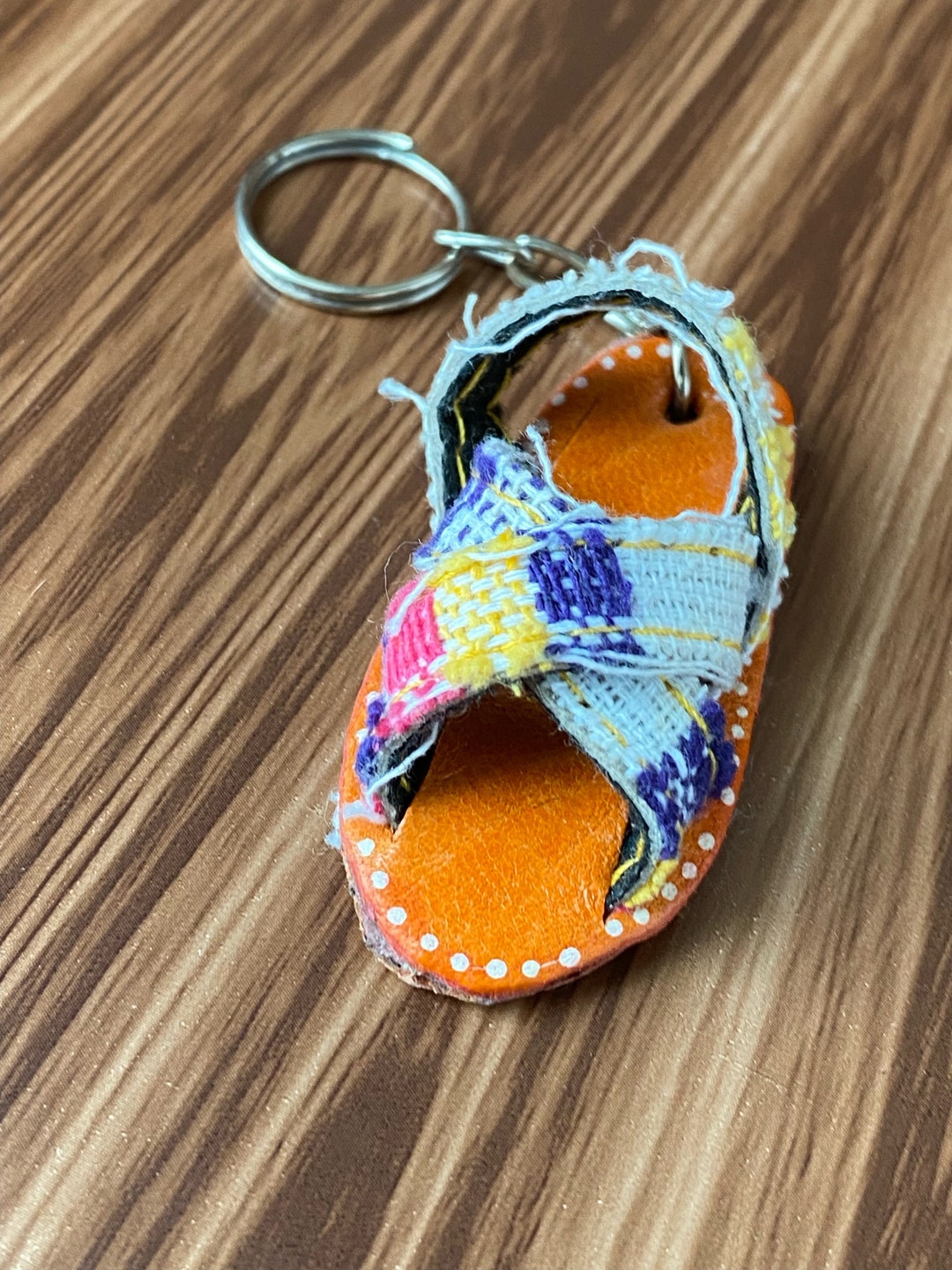 Keychain With Mexican Chancla Indigenous Art Oaxaca Leather and Woven ...