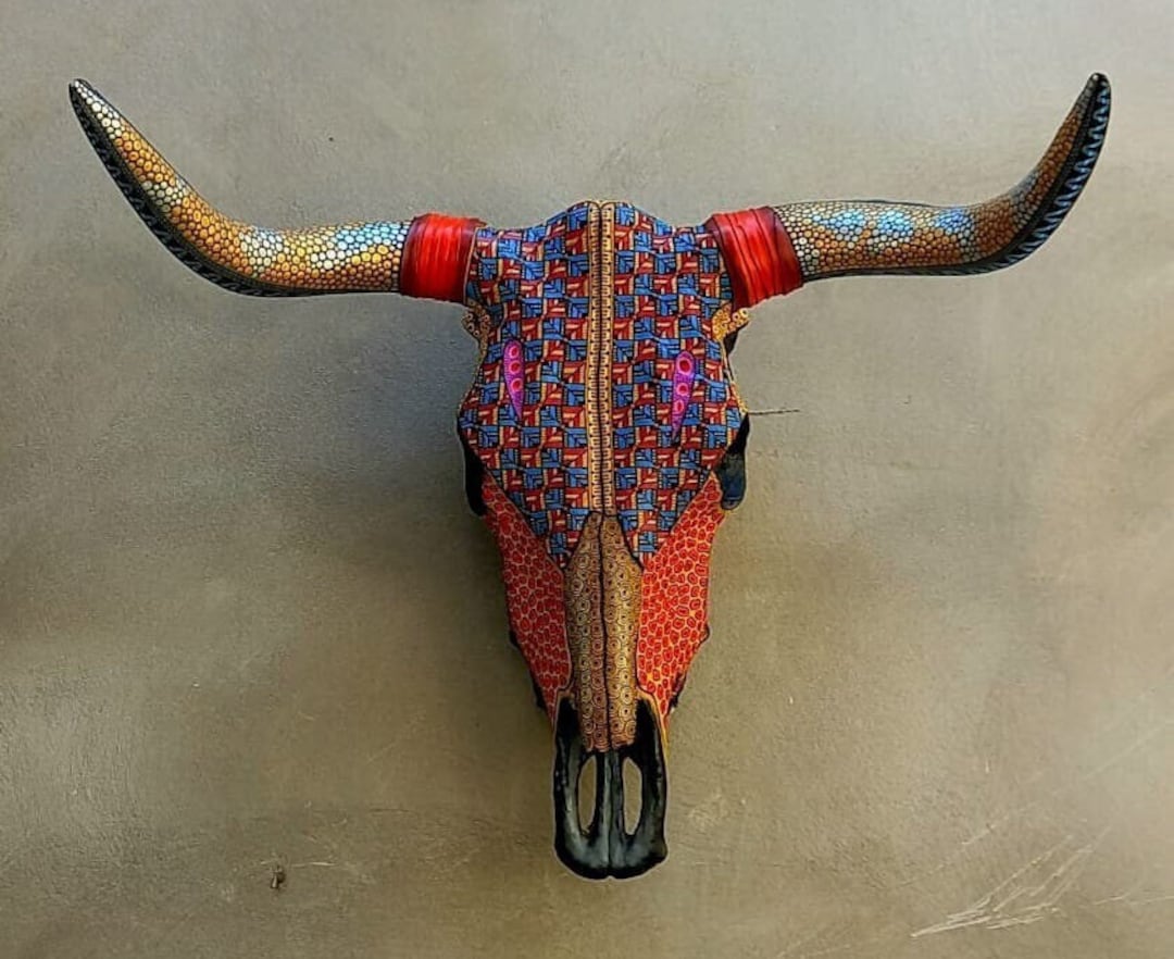 Zapotec Toro Skull Alebrije by Jesus Morales - Masterpiece Tona Art - Etsy