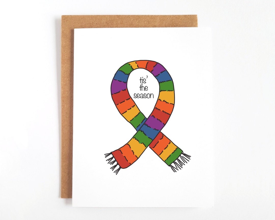 Rainbow Scarf Holiday Card Cute LGBT Holiday Cards, Queer Christmas ...