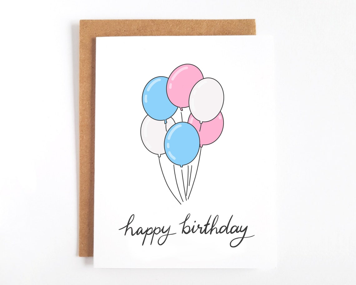 Happy Birthday Trans Balloons Cute Trans Birthday Cards | Etsy