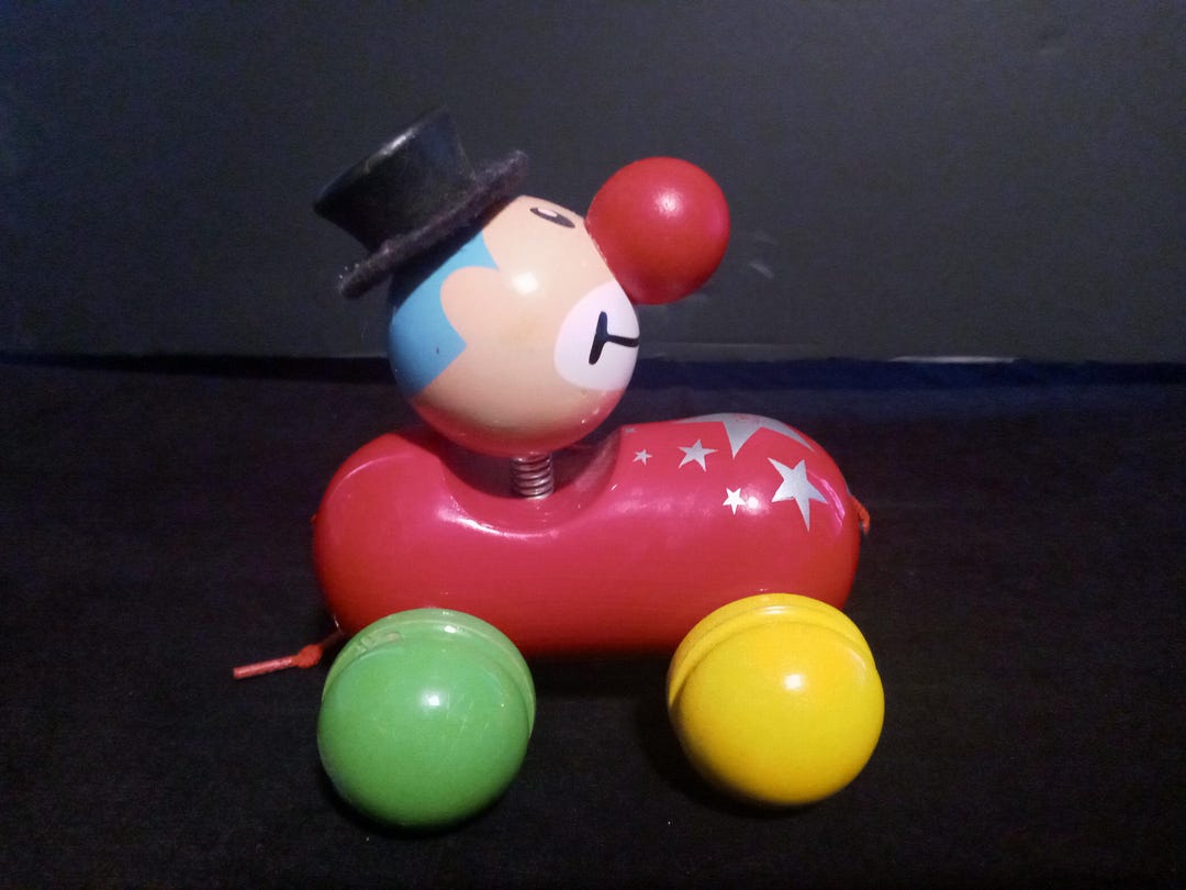 Vintage Vilac Clown Race Car Toy Wood Red Lacquer A05404 '69 France - Etsy