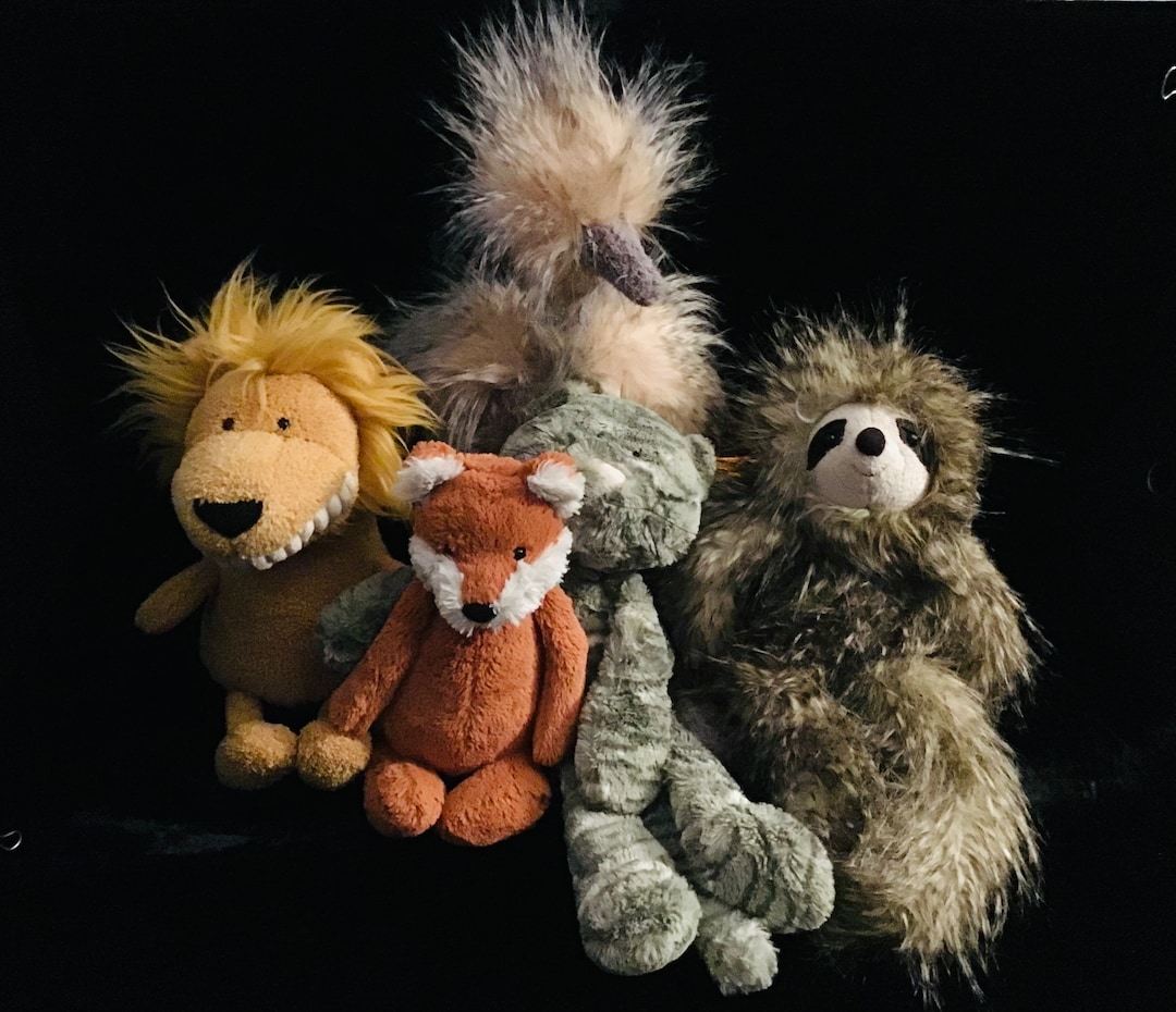 Jellycat London 5pc Sloth Fox Ostrich Toothy Lion Merryday Cat Plush ...