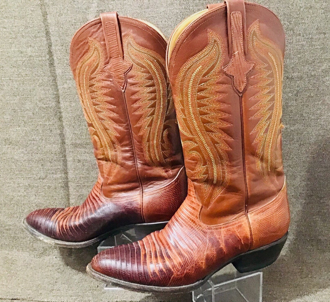 Ferrini Ps Genuine Leather Lizard Skin Brown Boots Cowboy - Etsy