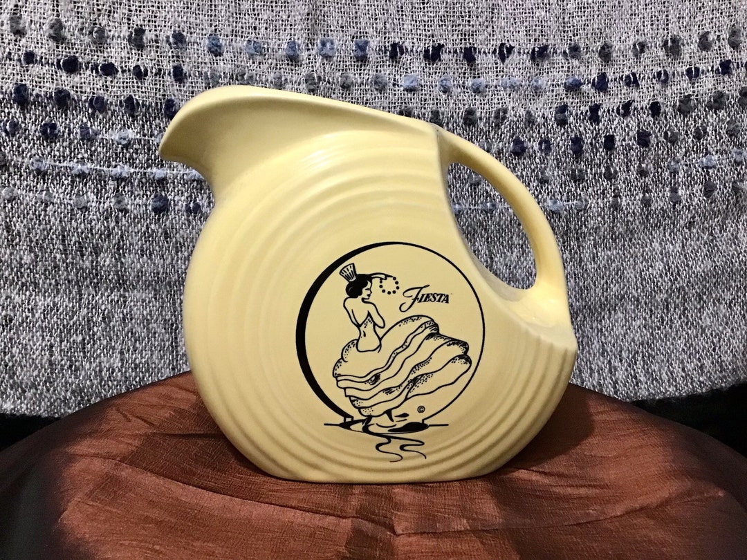 Large Vintage 90s Yellow Fiestaware Disc Pitcher Ft Dancing Lady - Etsy