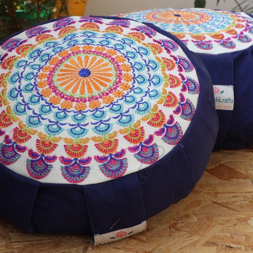 Embroidered Round Zafu Yoga Pillow zipped Cover washable - Etsy