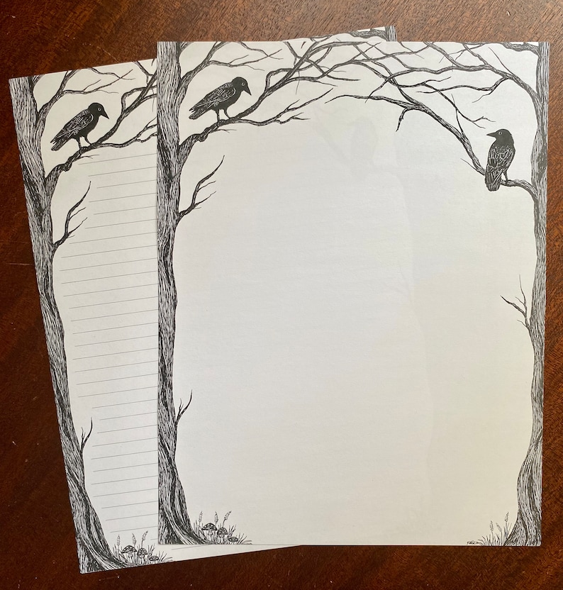 Mystical Crow Stationery: Lined & Unlined Forest Design (12 Pages) - Etsy