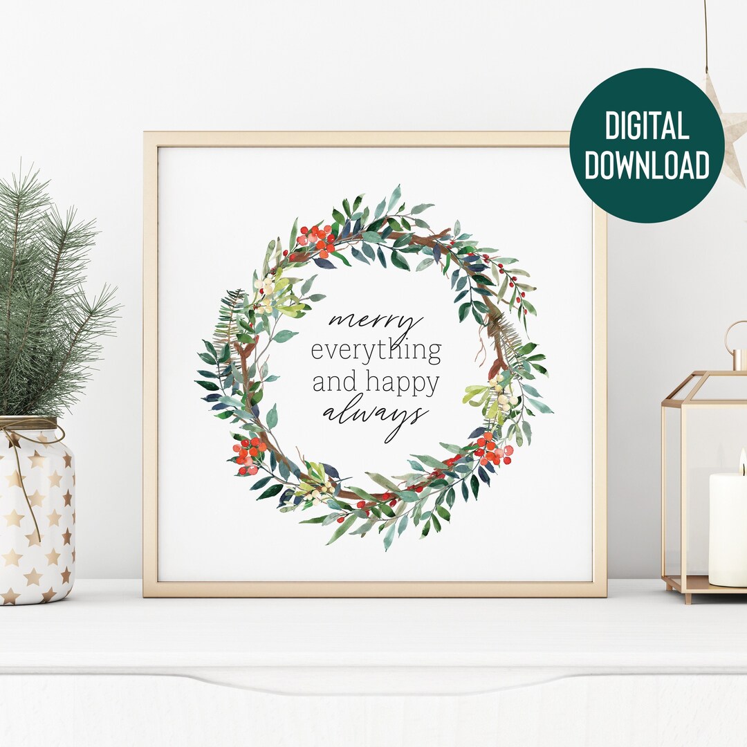 Christmas Wreath Printable, Christmas Printable Wall Art, Watercolour ...