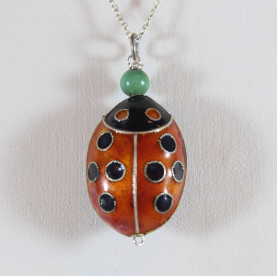 Vintage Sterling Silver Enamel Lady Bug Natural Turqu… - Gem