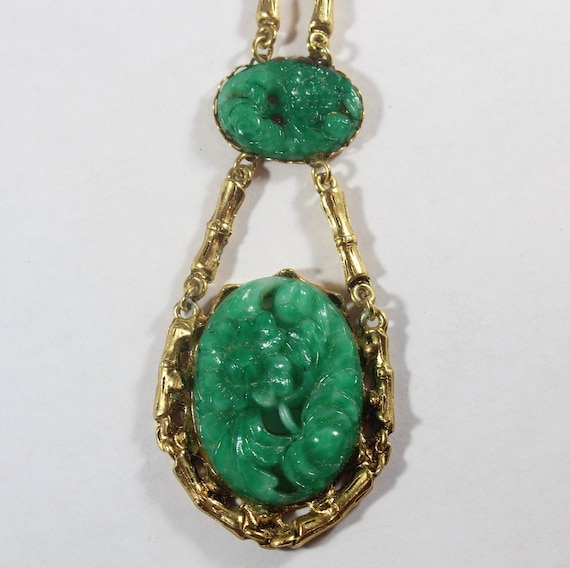 Antique Art Deco Chinese Gold Filled Carved Green Pek… - Gem