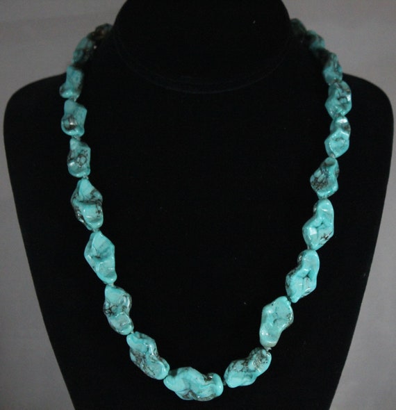Turquoise Color Stone/Glass Irregular Shape Bead Neck… - Gem