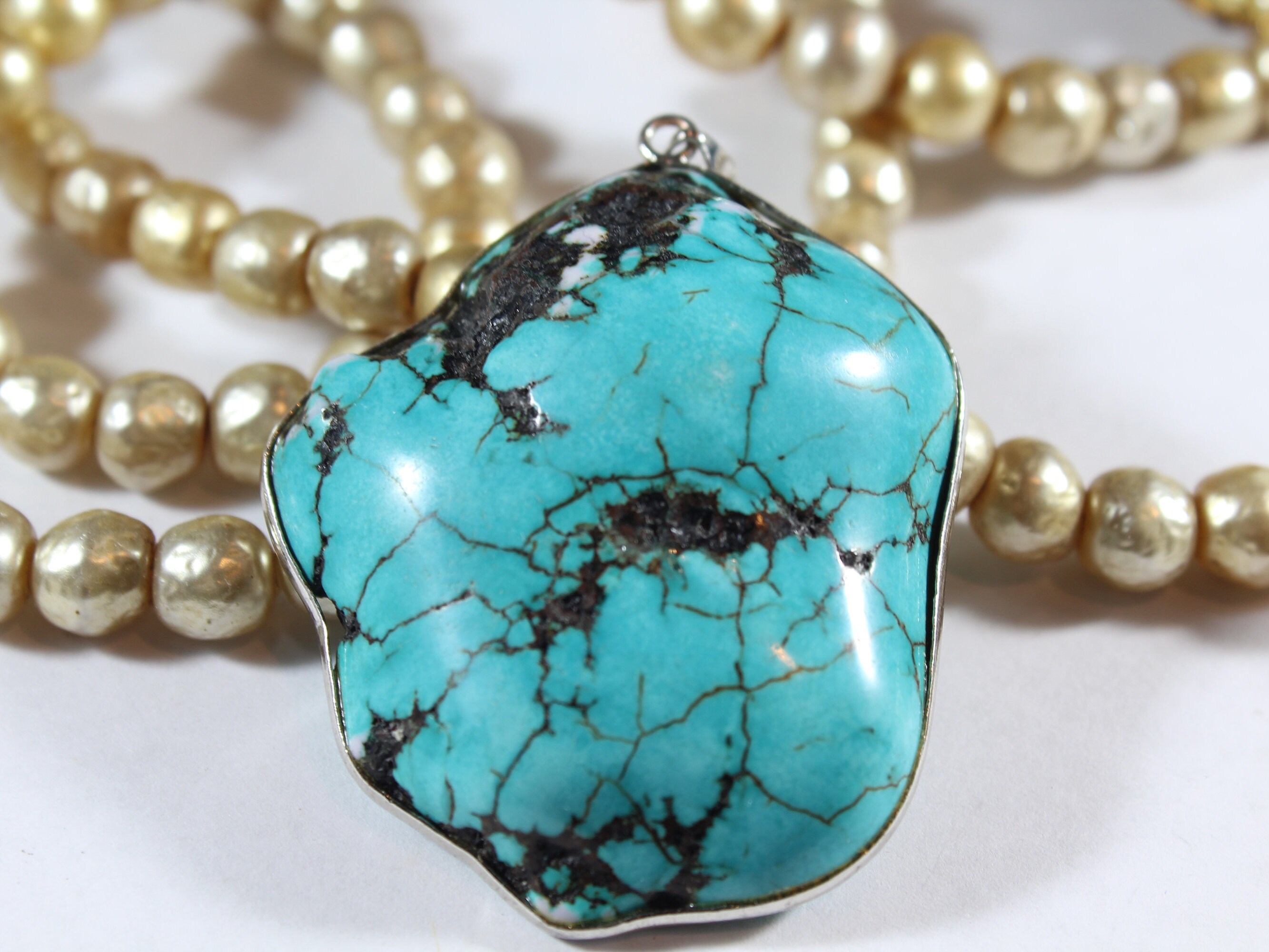 Vintage Silver Tone Irregular Shape Big Turquoise Pendant - Etsy