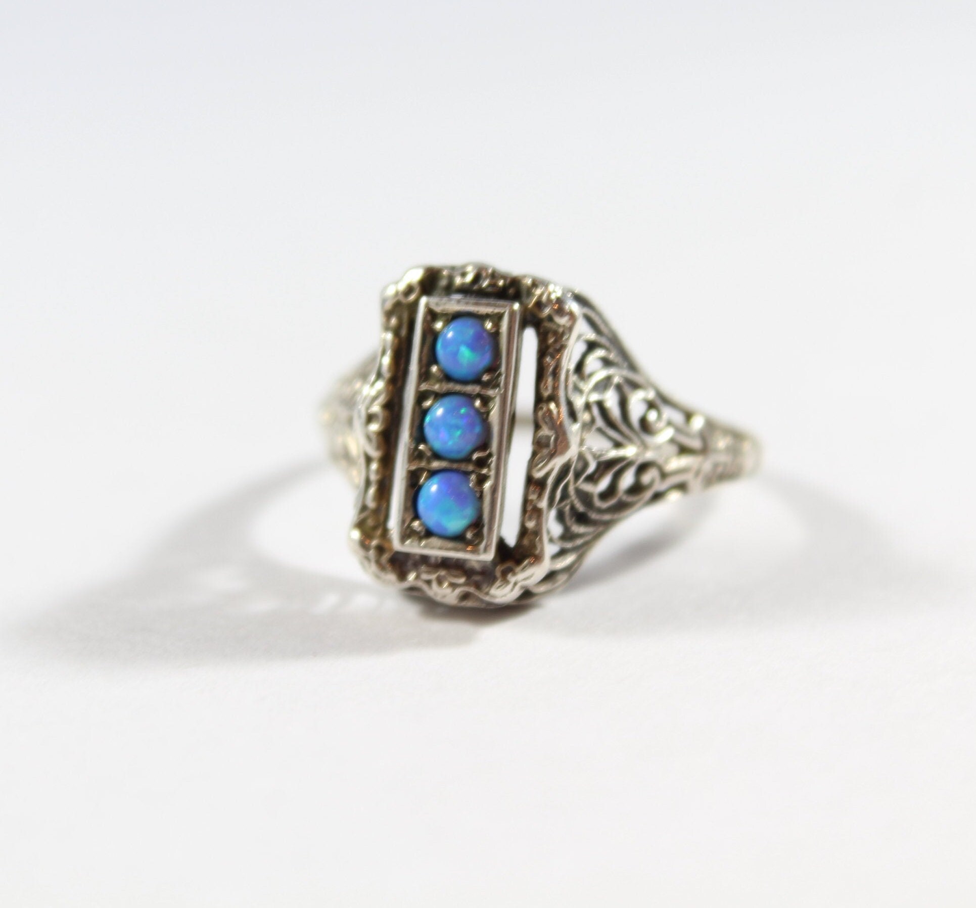 Vintage Sterling Silver Natural Blue Opal Ring 7&1/2US - Etsy UK