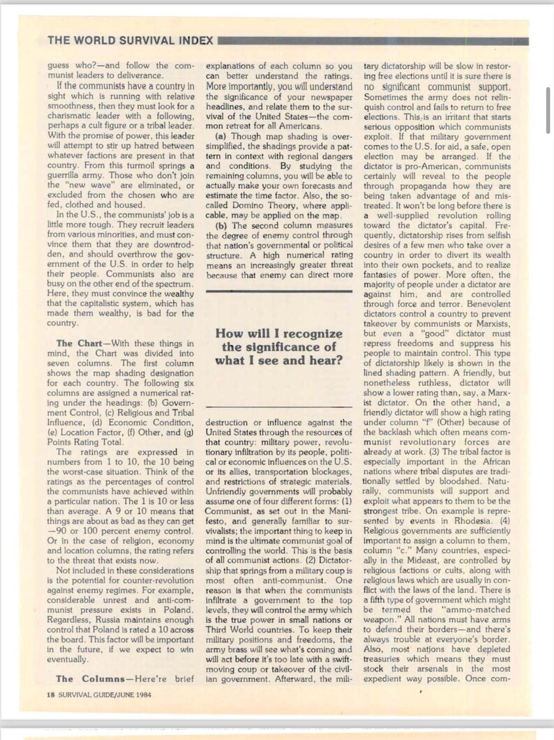 1984 SURVIVAL GUIDE Magazine PDF, June Vol.6 No. 6 Indexing America's ...