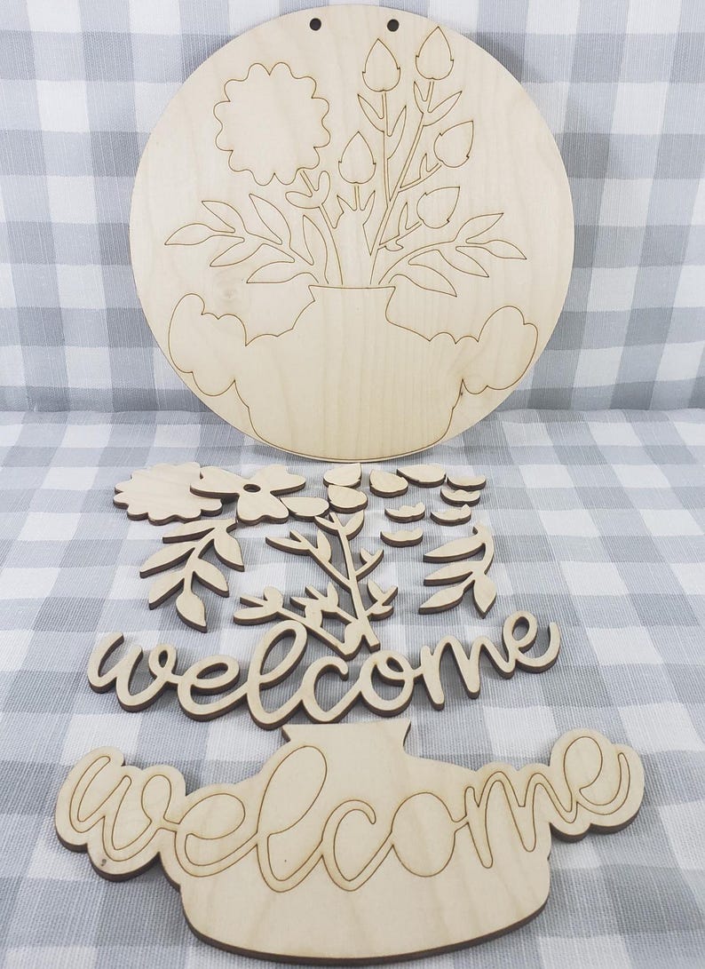 Welcome Flowerpot Door Hanger Kit: Unfinished Wood DIY Craft - Etsy