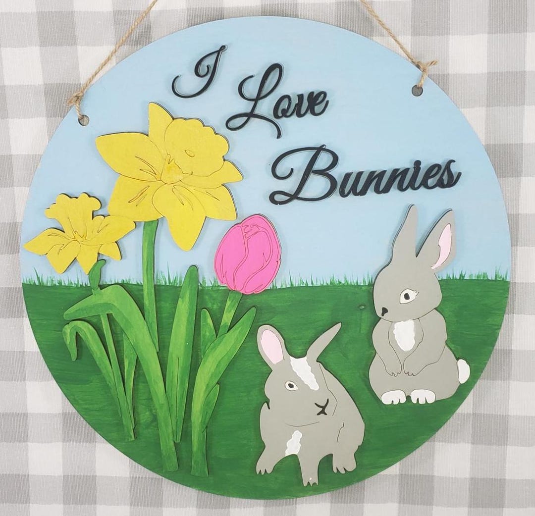 DIY Welcome Sign Kit: I Love Bunnies Unfinished Wood Door Hanger ...