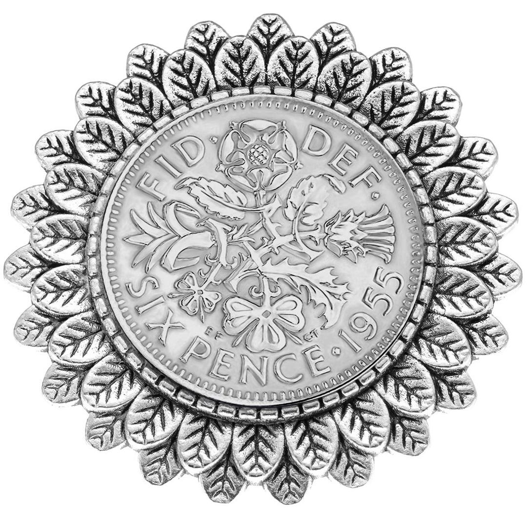 70th Birthday Coin Brooch Made From an Antique 1955 Lucky Sixpence ...