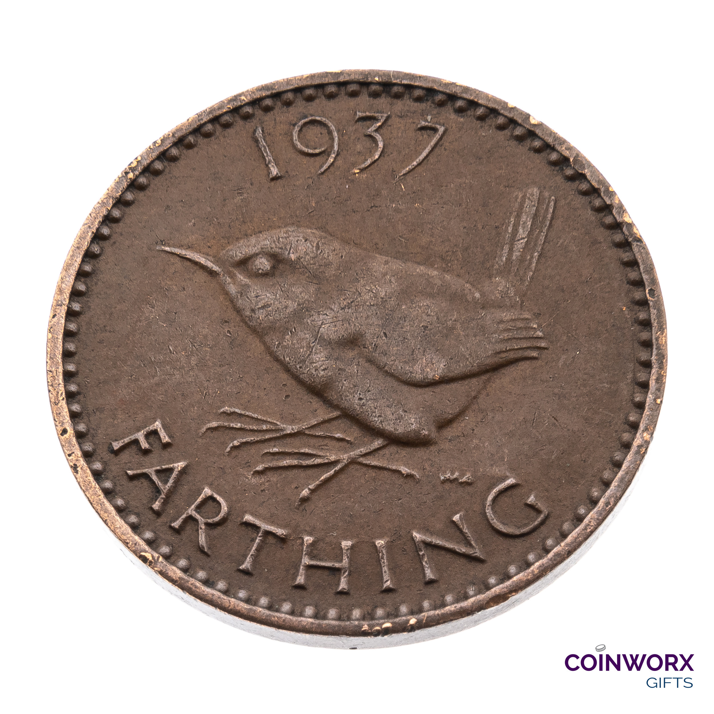 1937 Farthing Coin Featuring Wren From UK King George VI Great Britain ...