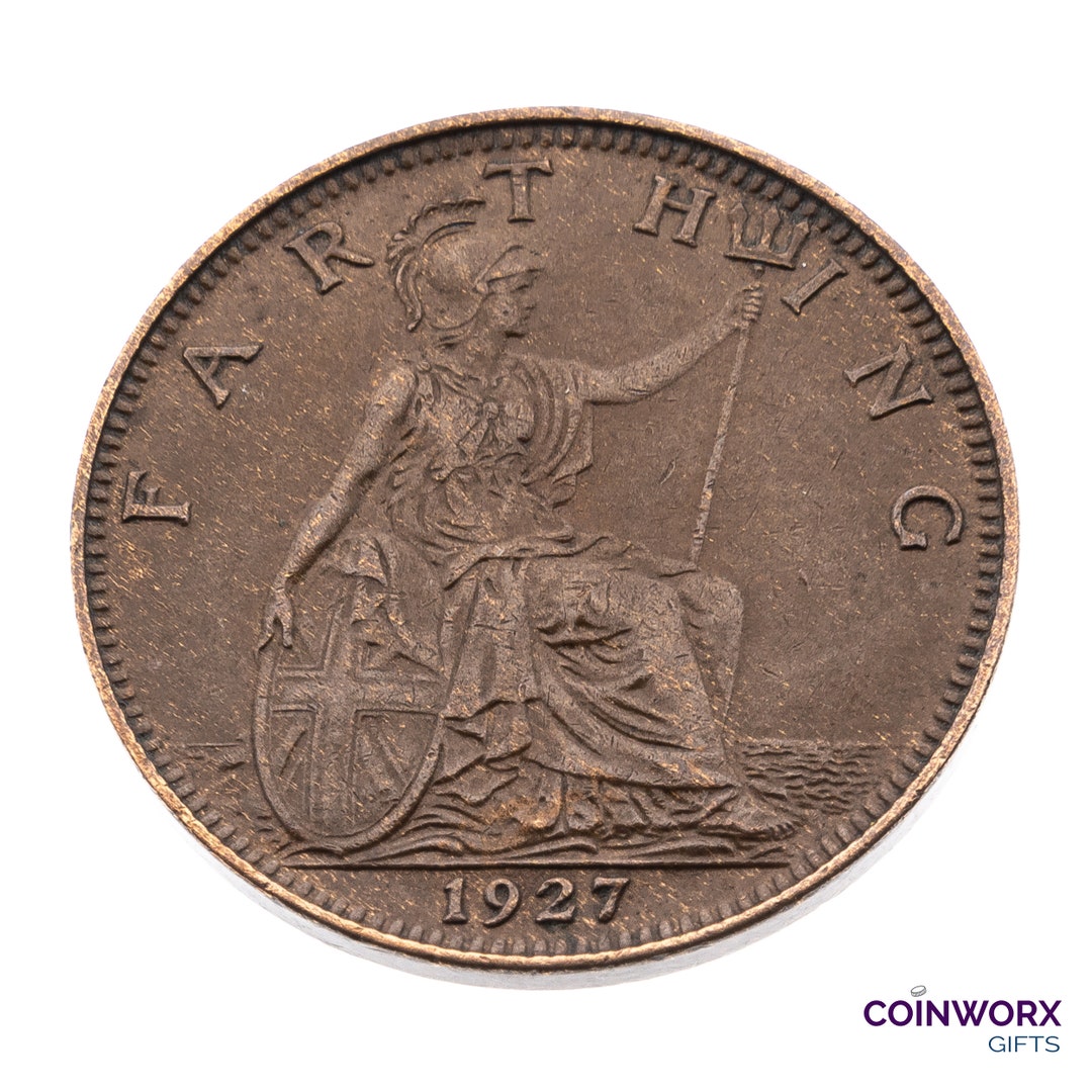 1927 Farthing Coin: British Bronze Coin Featuring Britannia - Etsy