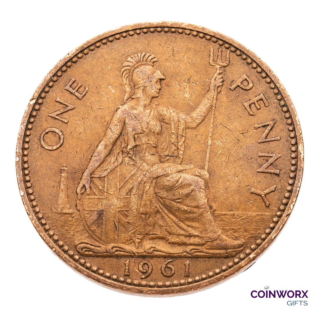 1961 British Penny Coin Great Britain - Elizabeth II - Perfect for ...