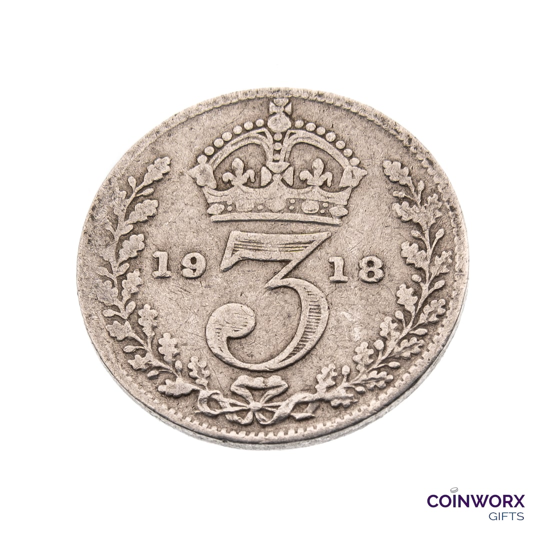 1918 Silver Threepence Coin Great Britain 92.5% Silver - George V ...