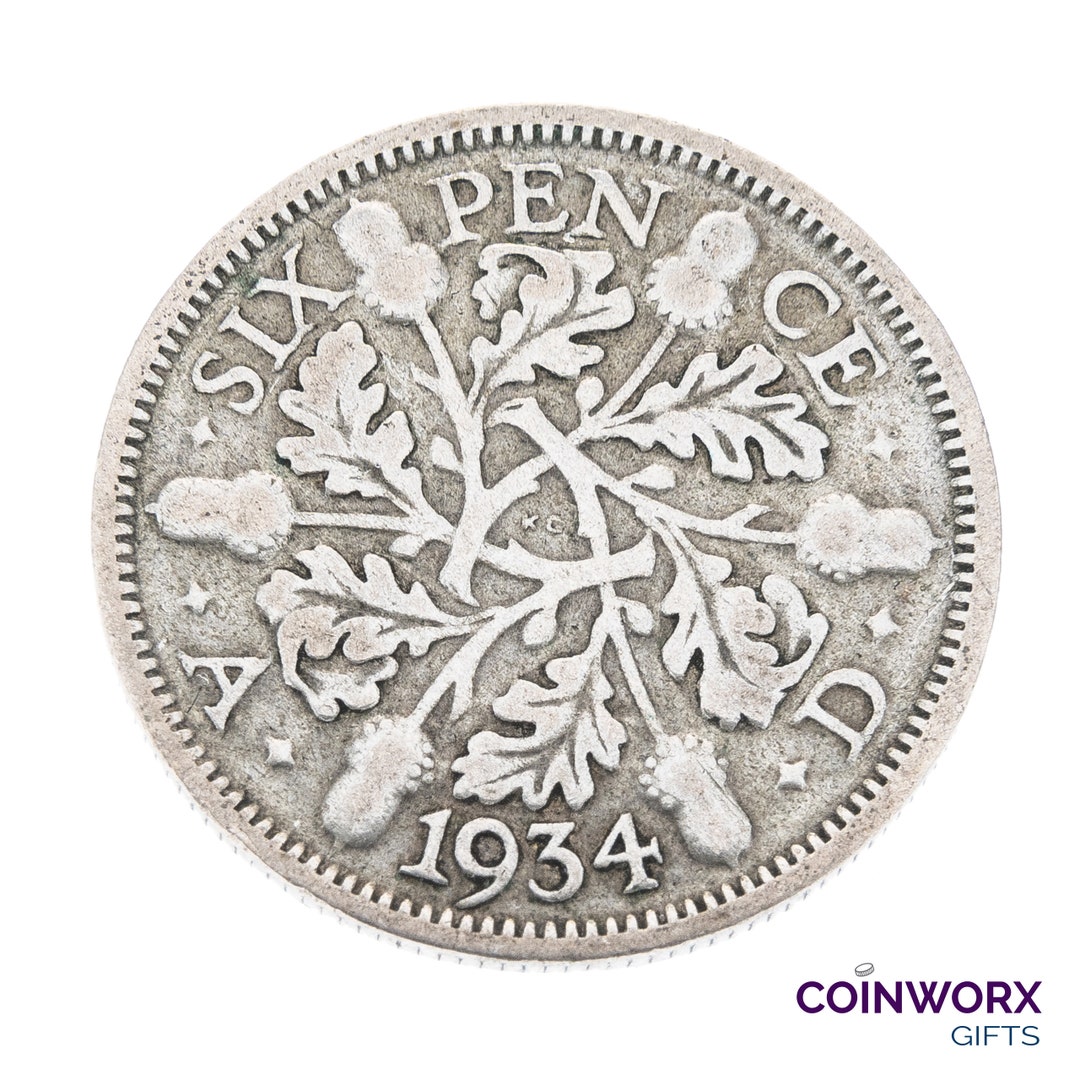 90th Birthday Gift 1934 Lucky Silver Sixpence Coin Great Britain George ...