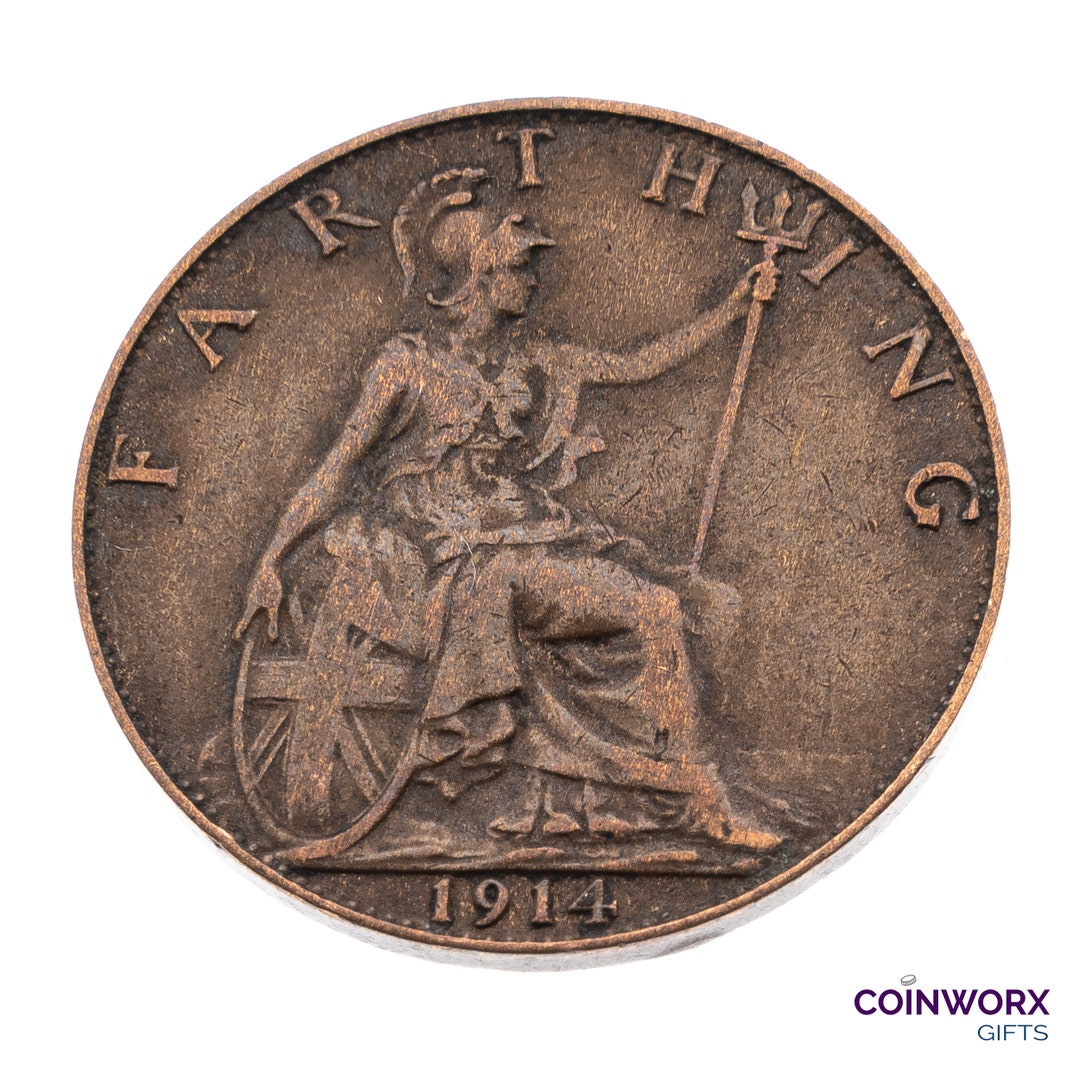 1914 Farthing Coin Featuring Britannia King George V, World War I Great ...