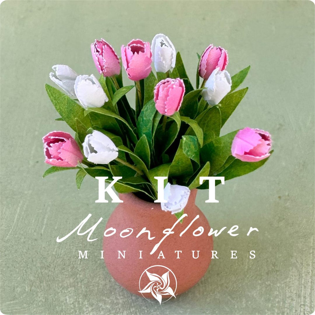 KIT Tulip Flower, Pink/white Miniature Garden Dollhouse Kit, Scale 1:12 ...