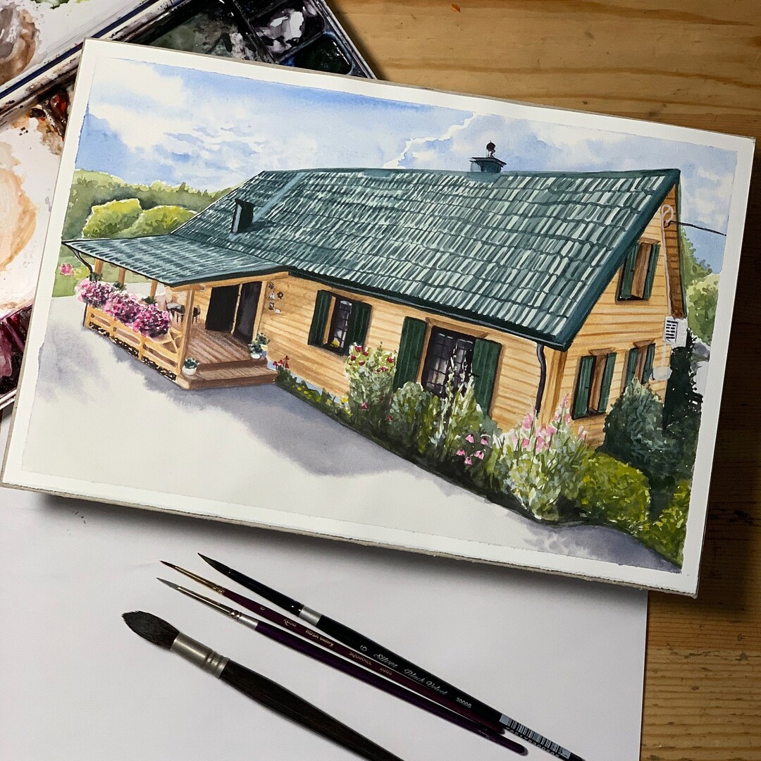 Custom House Portrait Drawing. Custom House Watercolor Painting ...