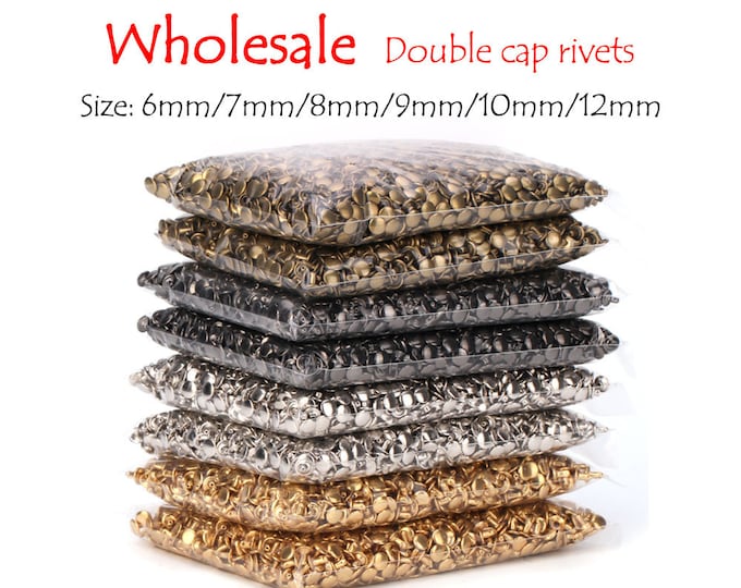 100 Sets 8mm Head X 7mm Post Rivet Round Cap Double Headed pearl Nickel ...