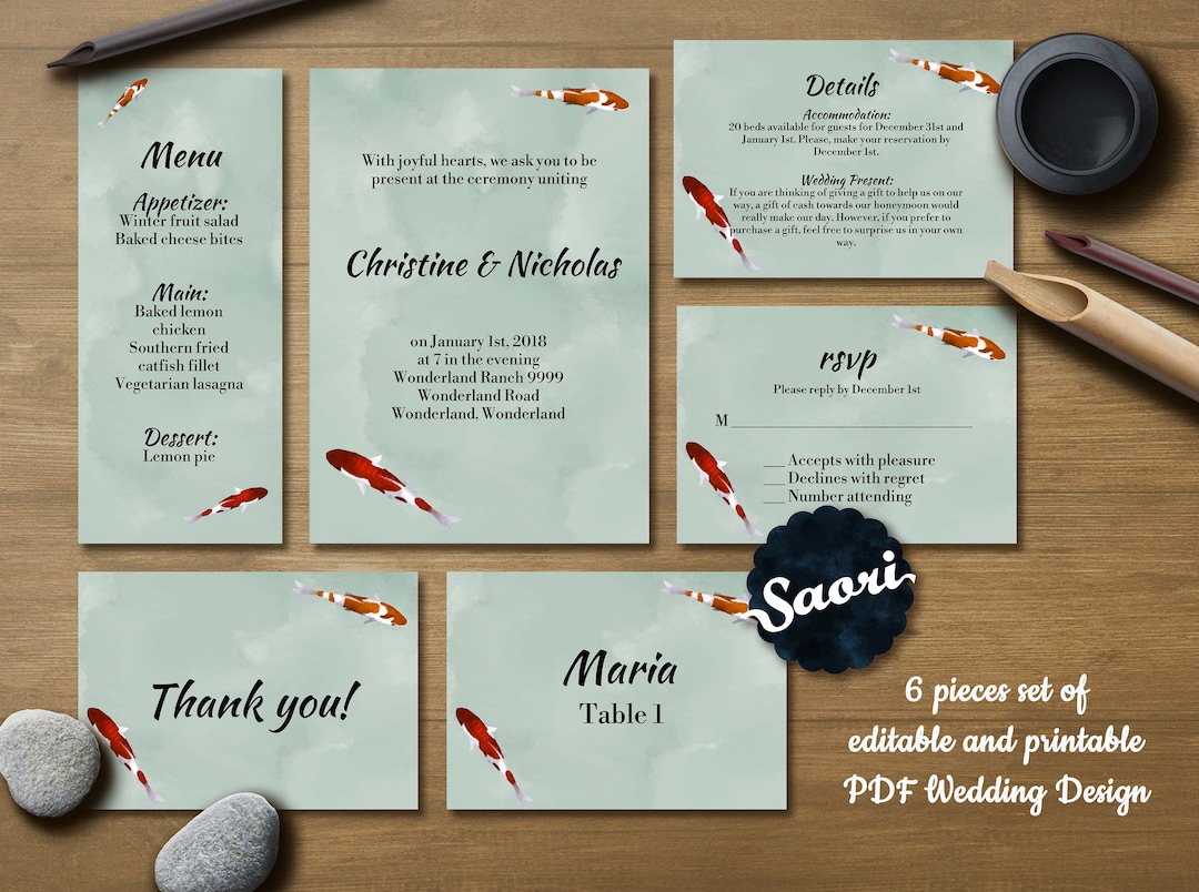 Wedding Invitation Set - Saori's Koi Fish - Instant Download - Etsy
