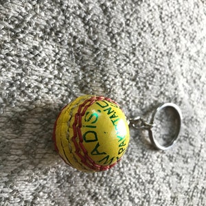 YELLOW Mini Cricket Ball Key Chain, Leather YELLOW Color Mini Cricket ...