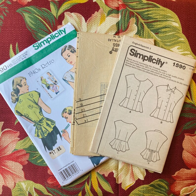 UNCUT Simplicity 1940's Style Retro Blouse Sewing Pattern #1590 - Etsy