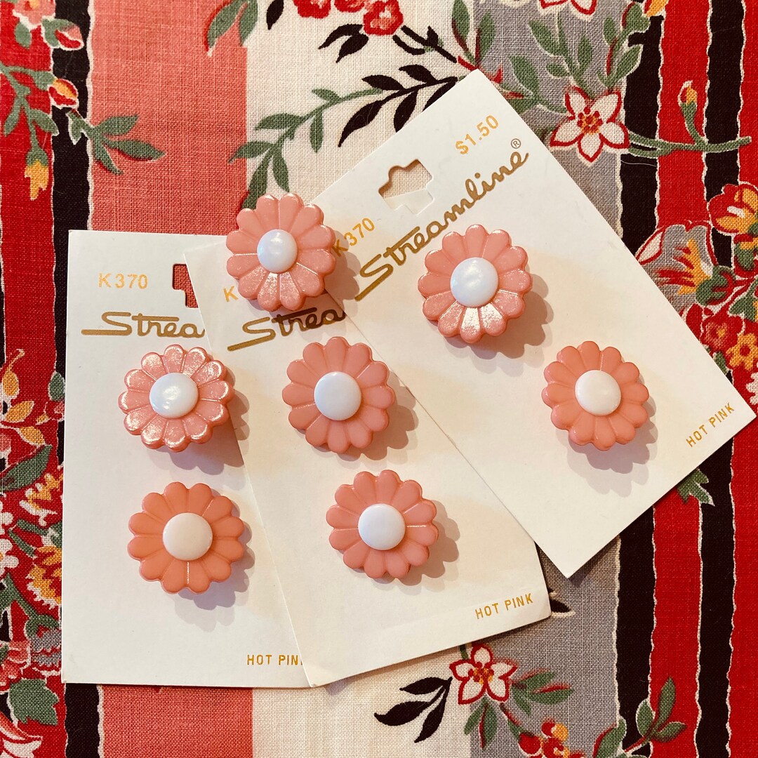 Seven Pink Daisy Shank Buttons and Eight Pink Ball Shank Buttons - Etsy