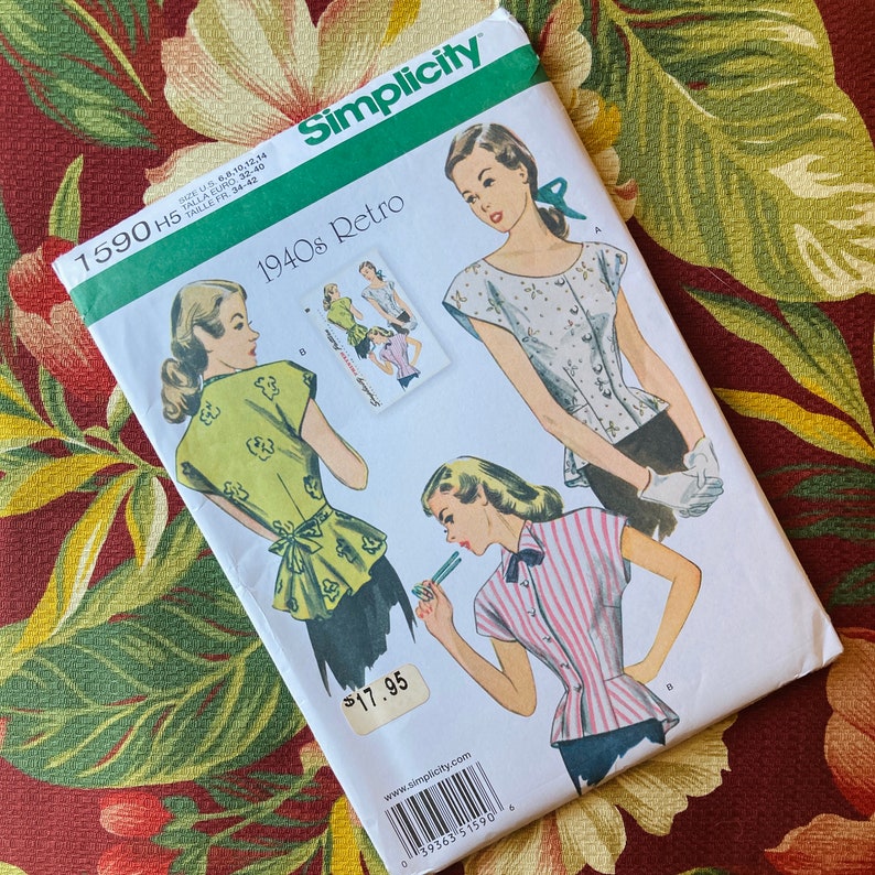 UNCUT Simplicity 1940's Style Retro Blouse Sewing Pattern #1590 - Etsy