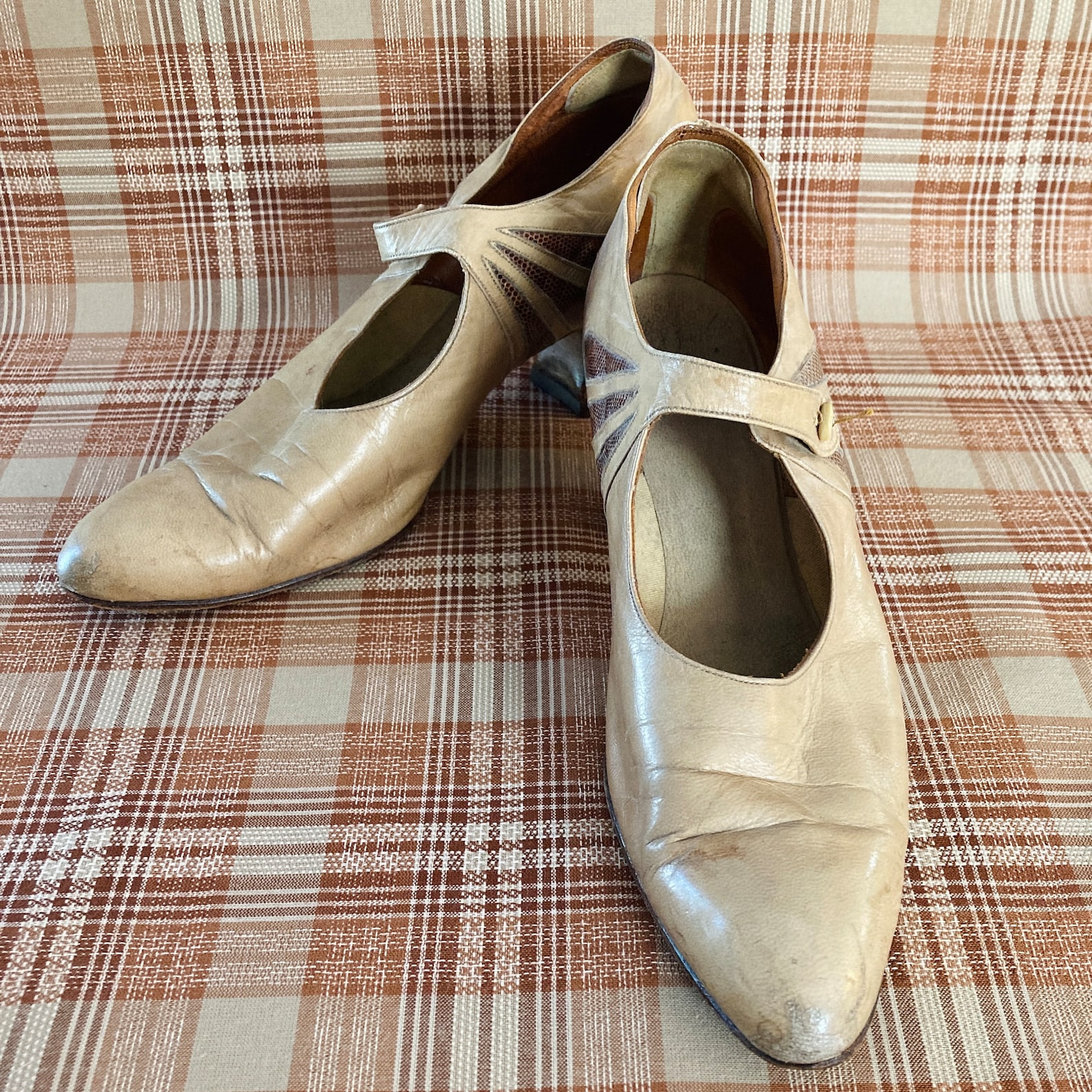 Antique Tan Mary Jane Shoes - Etsy