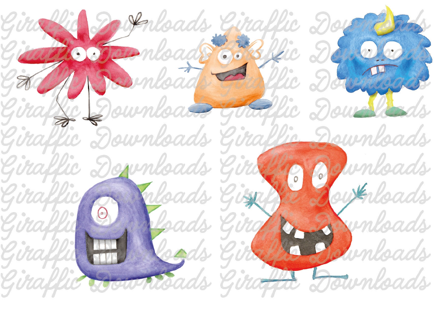 Cute Monster PNG Clipart Watercolor Birthday Monster Clipart - Etsy